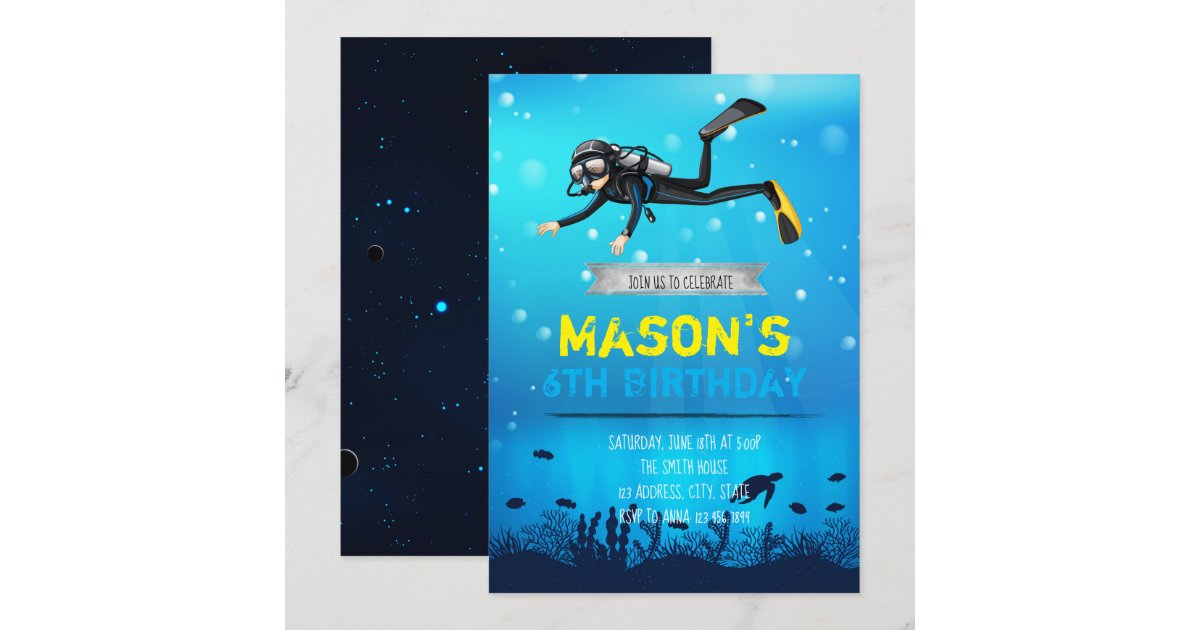 Scuba Diving Birthday party invitation | Zazzle