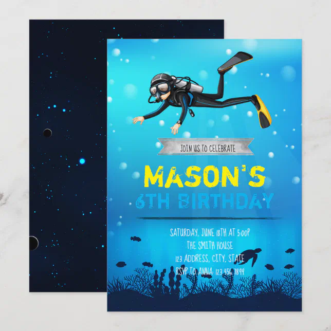 Scuba Diving Birthday party invitation | Zazzle