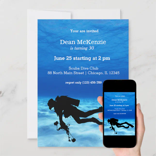 Scuba diving birthday party invitation | Zazzle