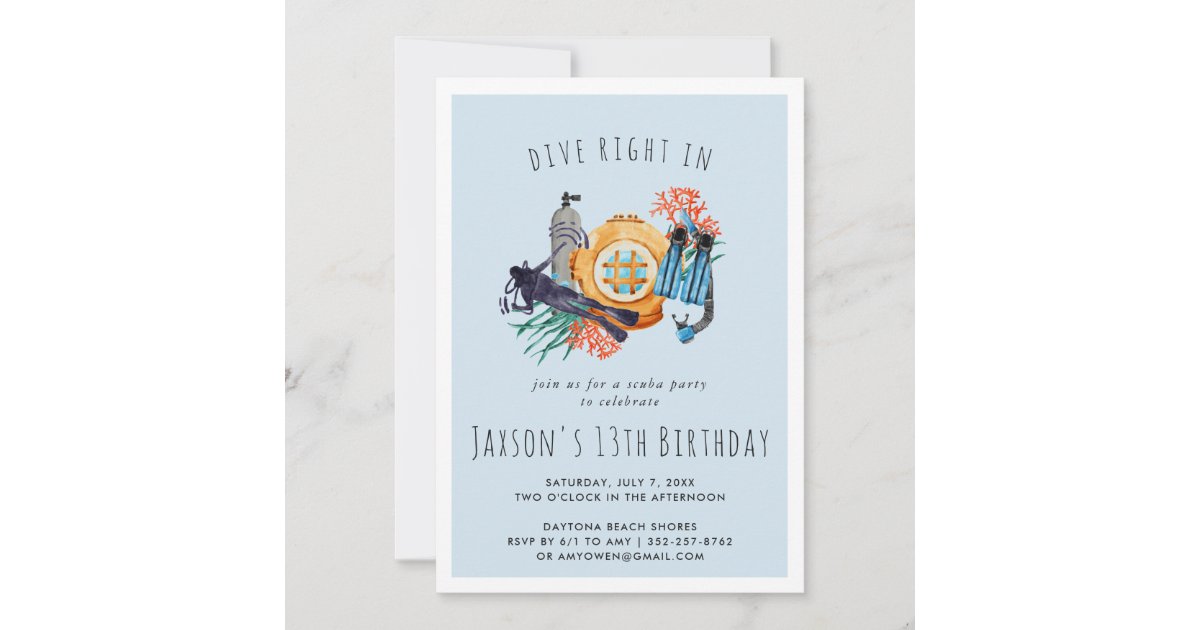 Scuba Diving Birthday Party Invitation | Zazzle