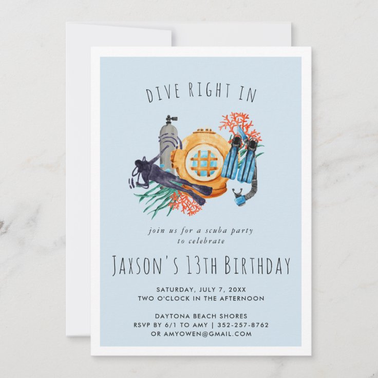 Scuba Diving Birthday Party Invitation | Zazzle