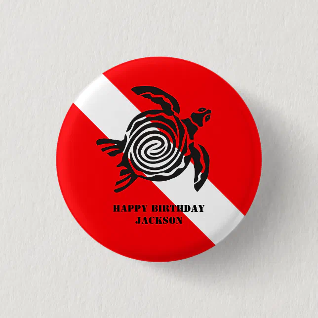 Scuba Diving Flag and Sea Turtle Custom Button | Zazzle