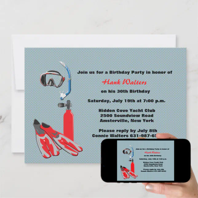 Scuba Gear Birthday Party Invitation | Zazzle