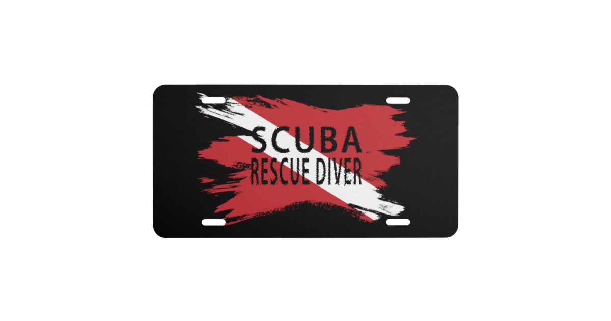 Scuba Rescue Diver, Diver Down Flag, Scuba flag License Plate | Zazzle