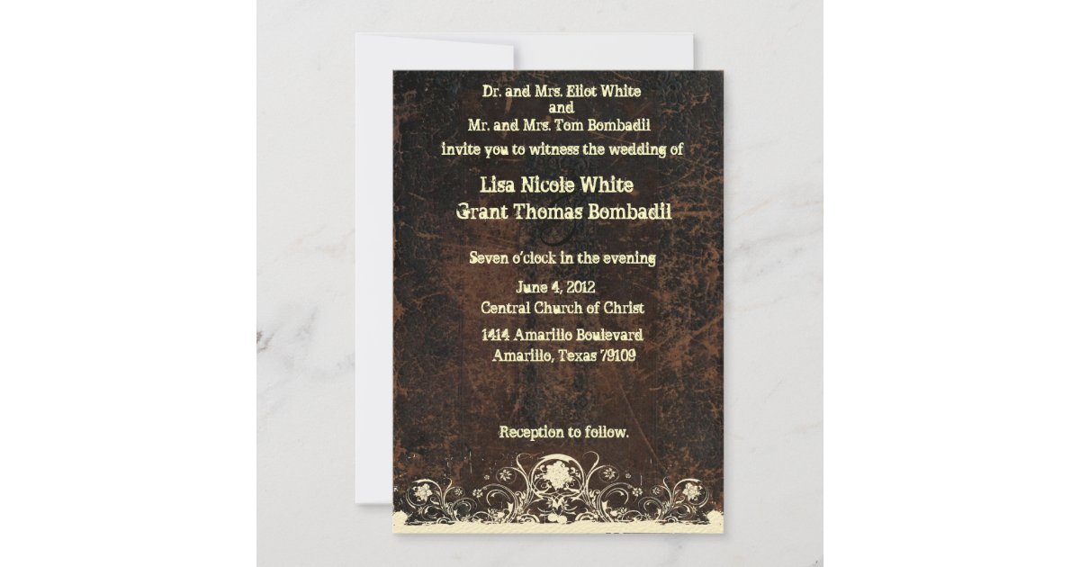 Scuffed Leather Look, Shabby Lace Wedding Invitation | Zazzle