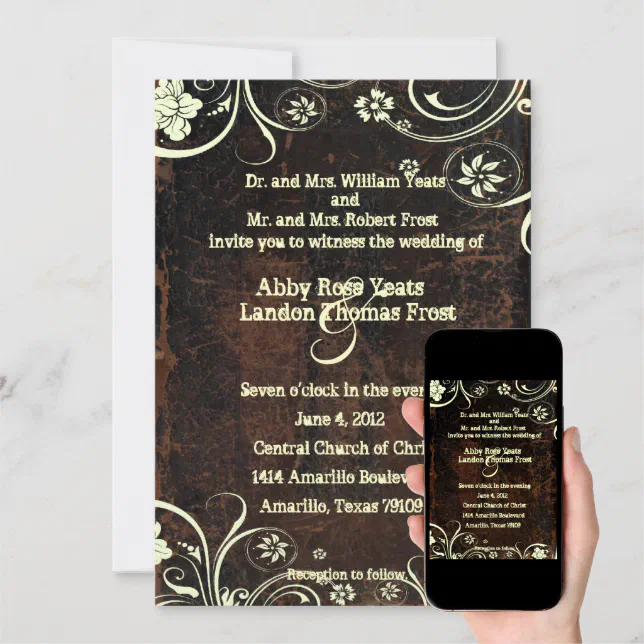 Scuffed Leather Look Wedding Invitation | Zazzle