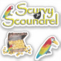 Scurvy Scoundrel! Parrot and Pirate Chest Sticker | Zazzle