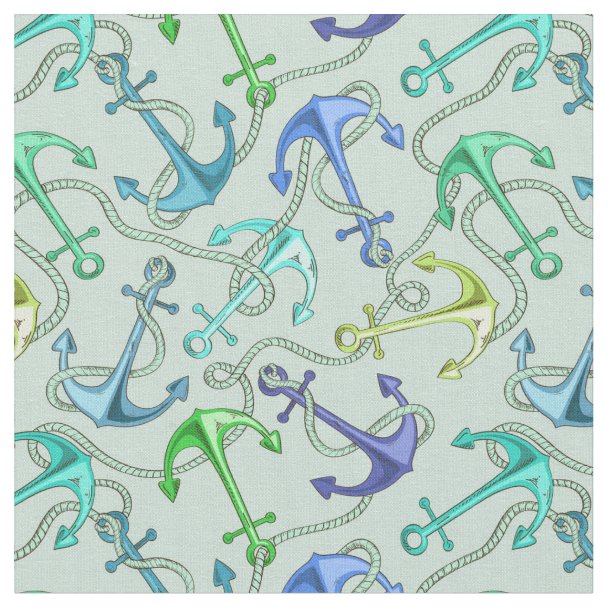 Nautical Anchors And Rope Pattern Fabric | Zazzle