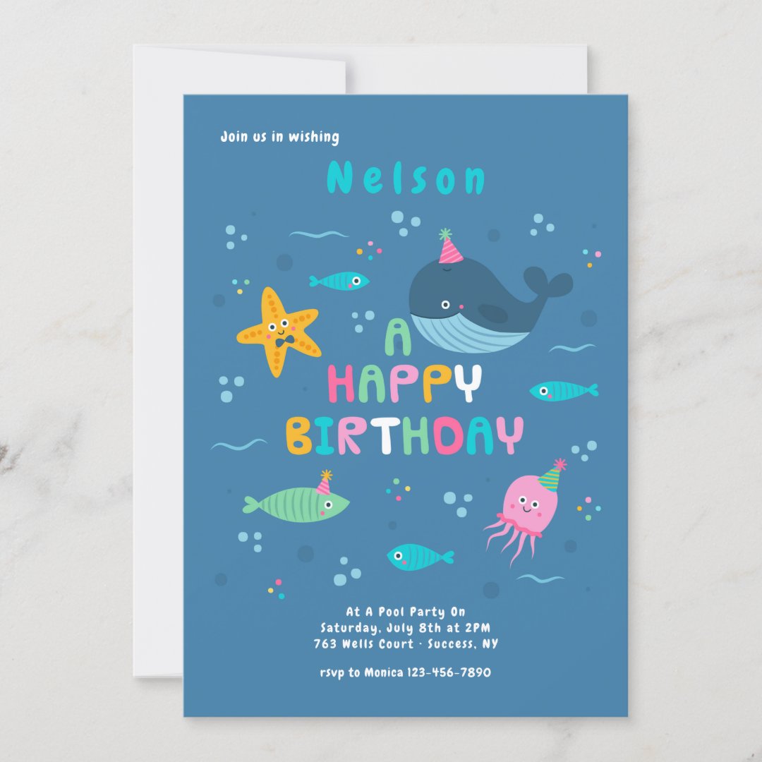 Sea Animals Birthday Party Invitation | Zazzle