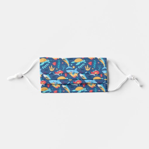 Sea Animals Shark Fish Turtle Navy Blue Kids' Cloth Face Mask | Zazzle