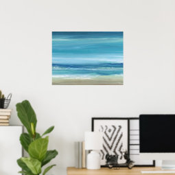 Sea Blue Beach Abstract Watercolor Ocean Waves Poster | Zazzle