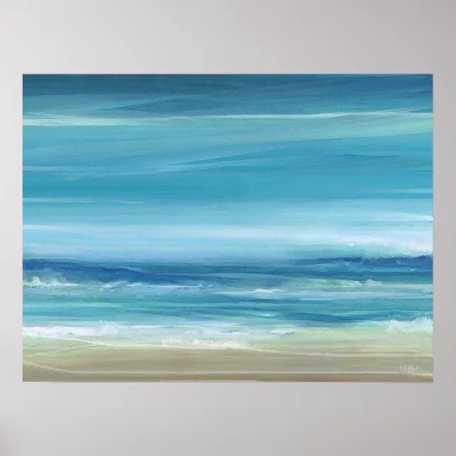 Sea Blue Beach Abstract Watercolor Ocean Waves Poster | Zazzle