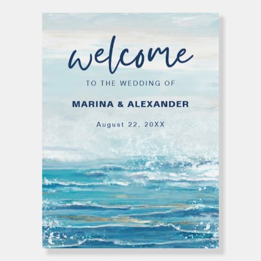 Sea Blue Beach Waves Coastal Wedding Welcome Sign | Zazzle
