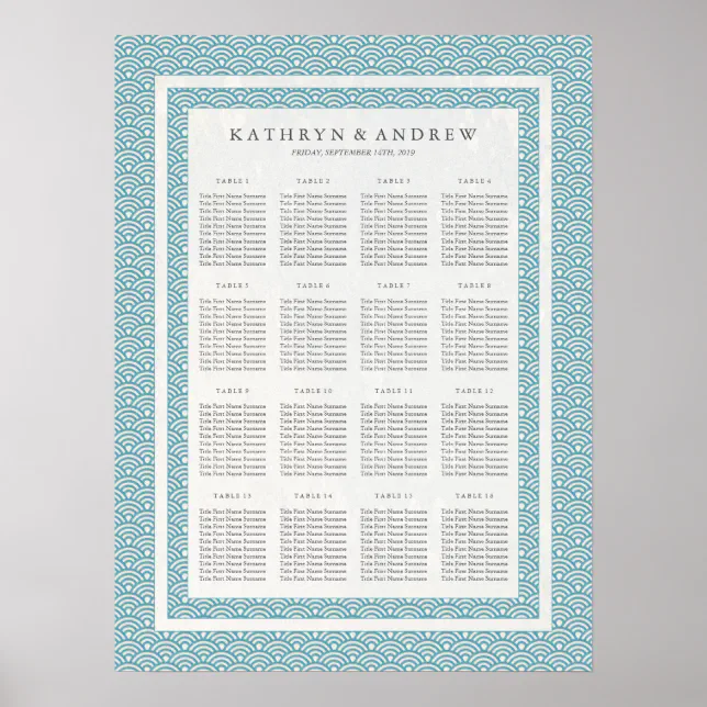 Sea Blue Green Wave Pattern Wedding Seating Chart | Zazzle