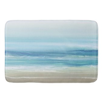 Sea Blue Watercolor Ocean Waves Coastal Beach Bath Mat | Zazzle