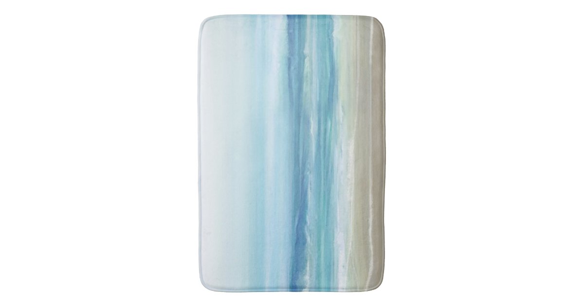 Sea Blue Watercolor Ocean Waves Coastal Beach Bath Mat | Zazzle