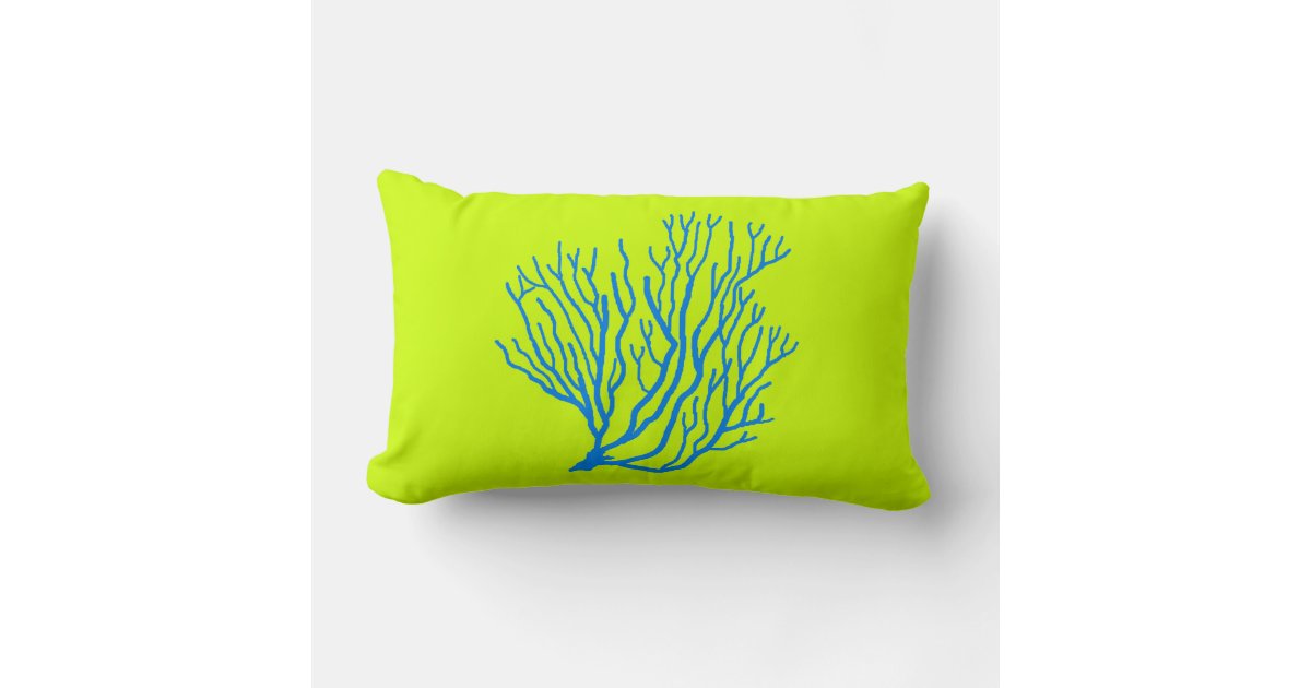 Sea Coral Lime Green and Blue Throw Pillow | Zazzle