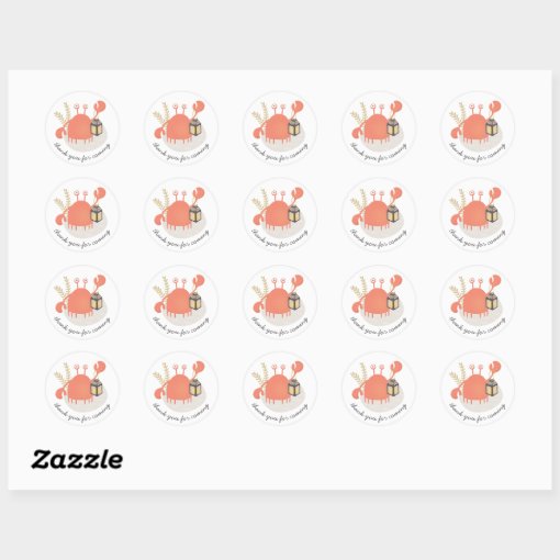 Sea crab. Nautical kids birthday party thank you Classic Round Sticker ...
