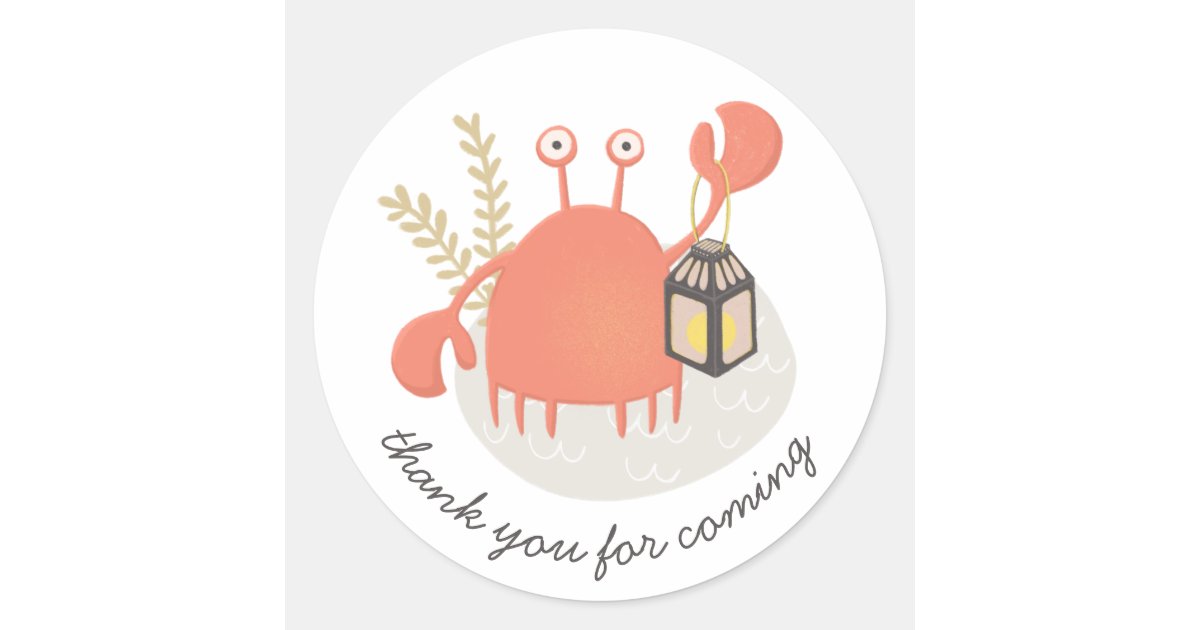 Sea crab. Nautical kids birthday party thank you Classic Round Sticker ...