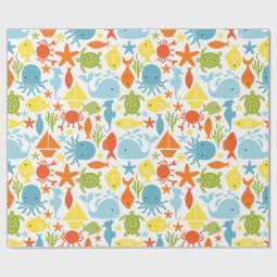 Sea Creatures Nautical Wrapping Paper | Zazzle
