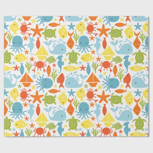 Sea Creatures Nautical Wrapping Paper | Zazzle