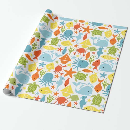 Sea Creatures Nautical Wrapping Paper | Zazzle.com