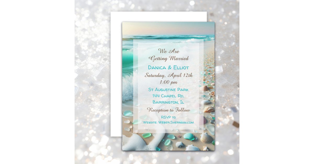 Sea Glass Coastal Wedding Invitation | Zazzle