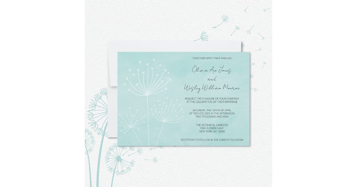 Sea Glass Green Dandelions Wedding Invitation | Zazzle