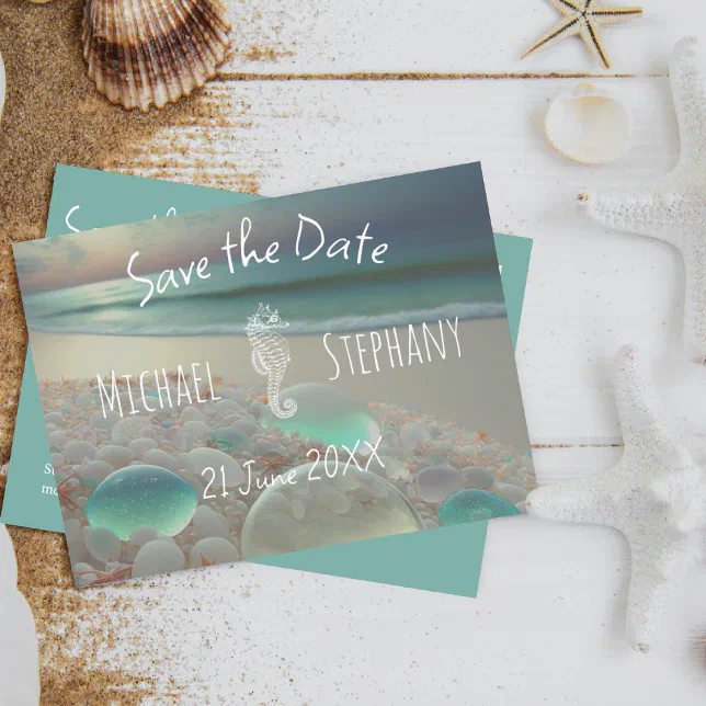 Sea Glass Seahorse | Beach Save the Date Postcard | Zazzle