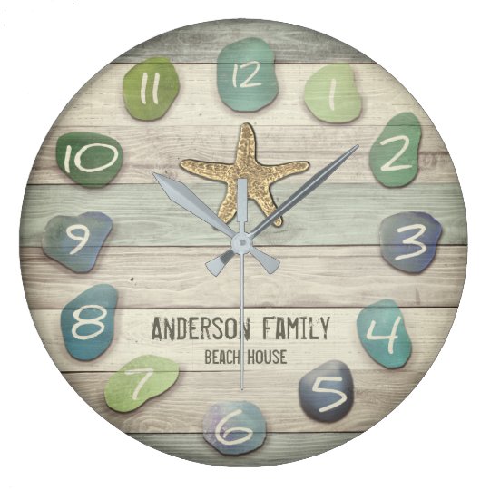 Sea Glass Starfish Driftwood Ocean Large Clock | Zazzle.com