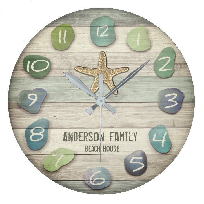 Sea Glass Starfish Driftwood Ocean Large Clock | Zazzle.com