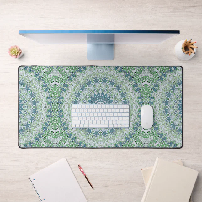 Sea Green and Blue Coastal Mandala Pattern Desk Mat | Zazzle