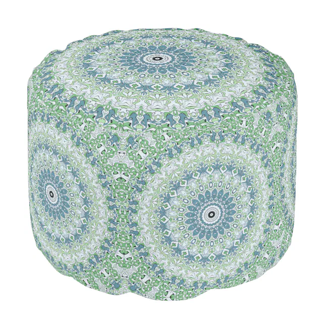Sea Green and Blue Coastal Mandala Pattern Pouf | Zazzle