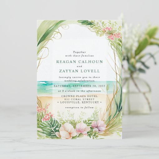 Sea Green Watercolor Beach Wedding Invitation | Zazzle