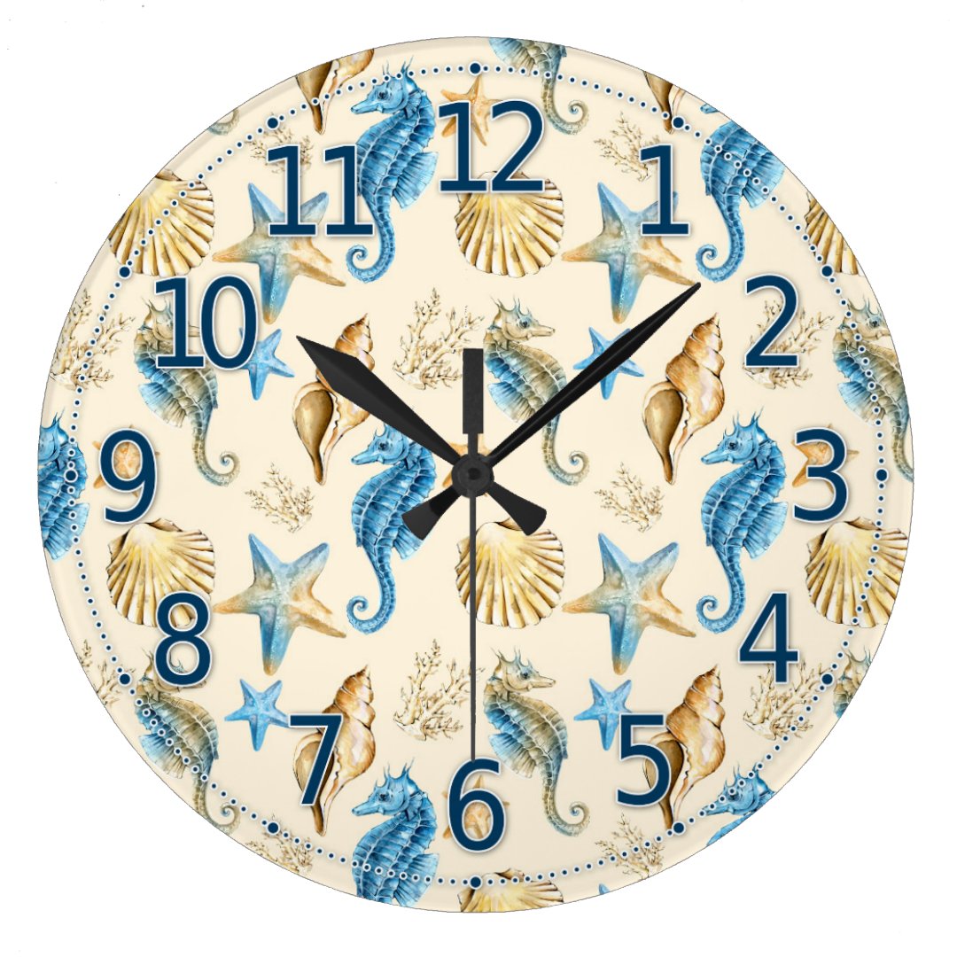 Sea Life Clock, Pretty Seahorse Glass Clock | Zazzle