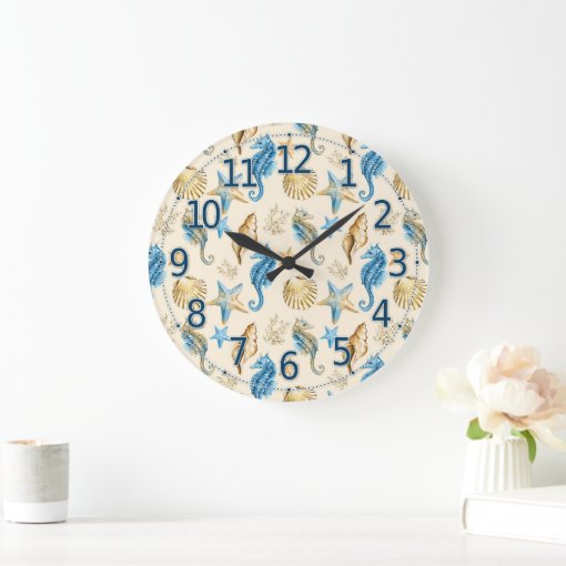 Sea Life Clock, Pretty Seahorse Glass Clock | Zazzle
