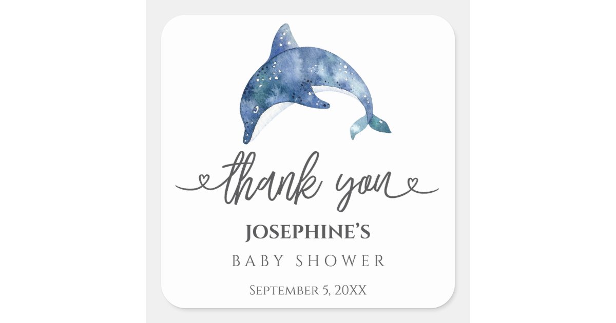 Sea Life Dolphin Baby Shower Favor Square Sticker | Zazzle