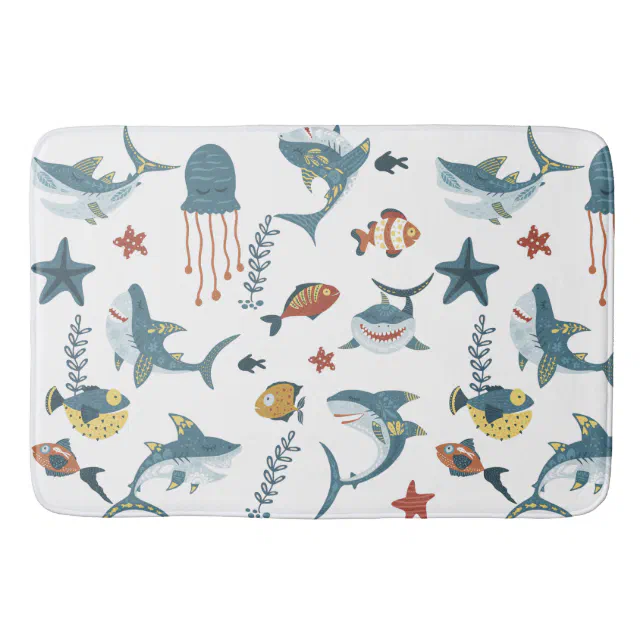 Sea Life Shark Dance Pattern Bath Mat | Zazzle