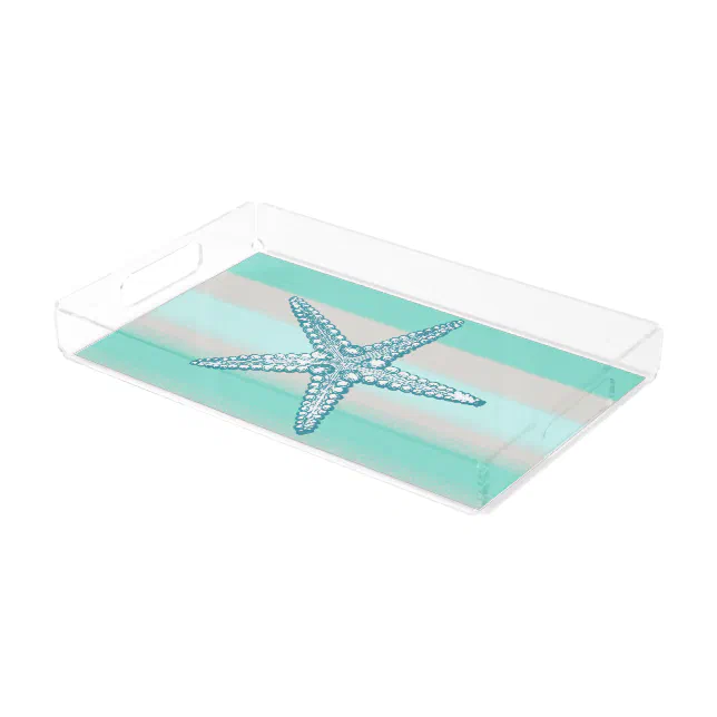 Sea Life Starfish Nautical Rectangle Acrylic Tray | Zazzle