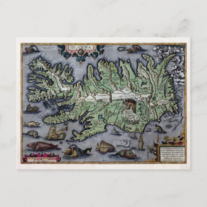 Sea Monsters of Iceland 1585 Map Postcard | Zazzle.com