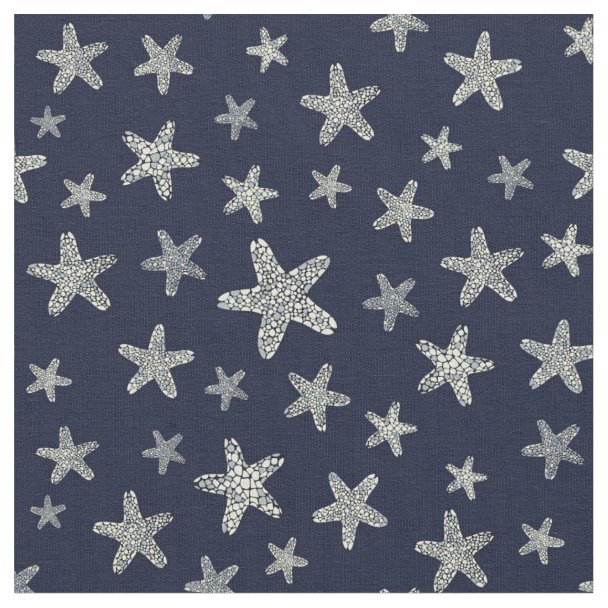 Shell Starfish Sea Nautical Pattern Pretty Blue Fabric | Zazzle