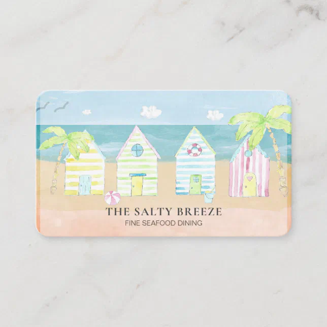 Sea Shacks Sand Bucket Palm Dining Beach Business Card | Zazzle