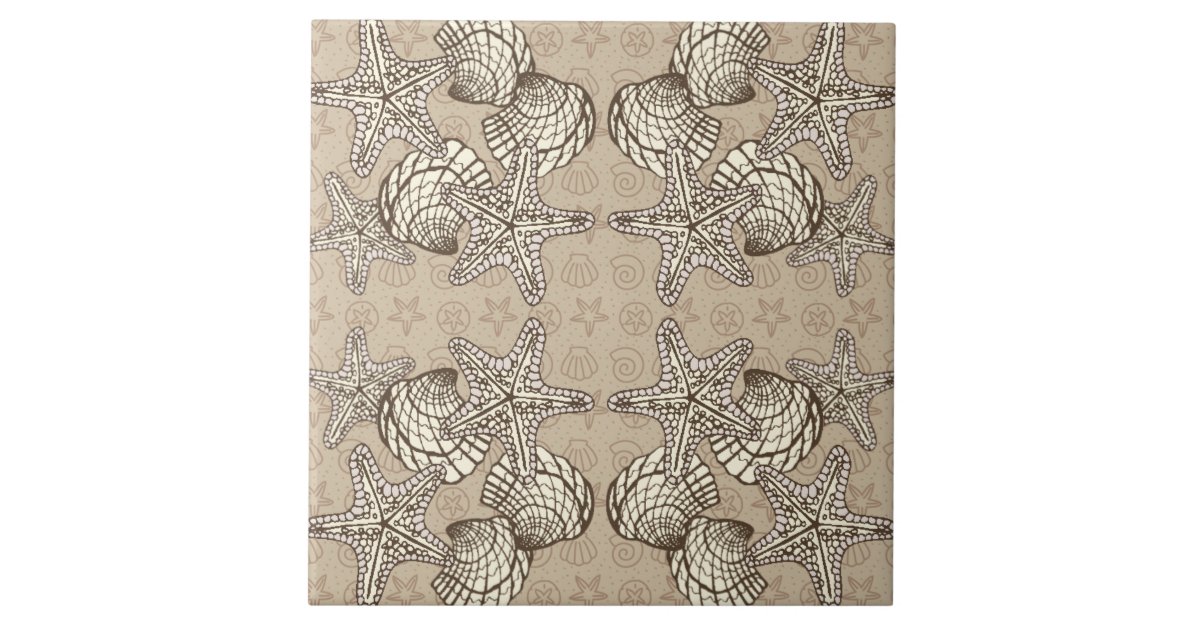 Sea Shell Bounty Vintage Pattern Tile | Zazzle