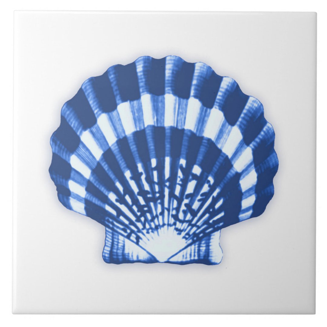 Sea Shell - cobalt blue and white Ceramic Tile | Zazzle