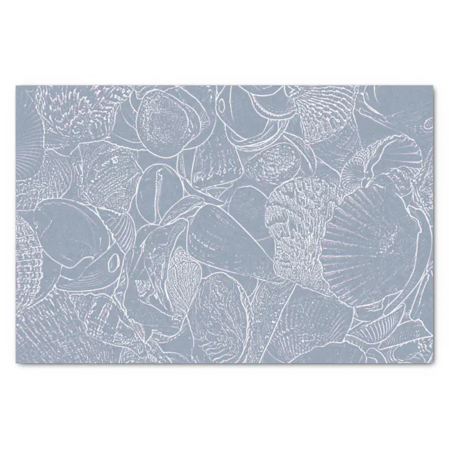 Sea Shell Dusty Blue Coastal Beach Decoupage Tissue Paper | Zazzle