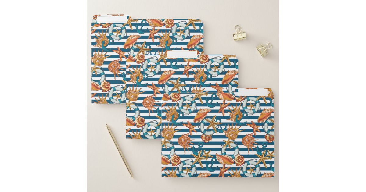 Sea Shells And Anchor Pattern File Folder | Zazzle