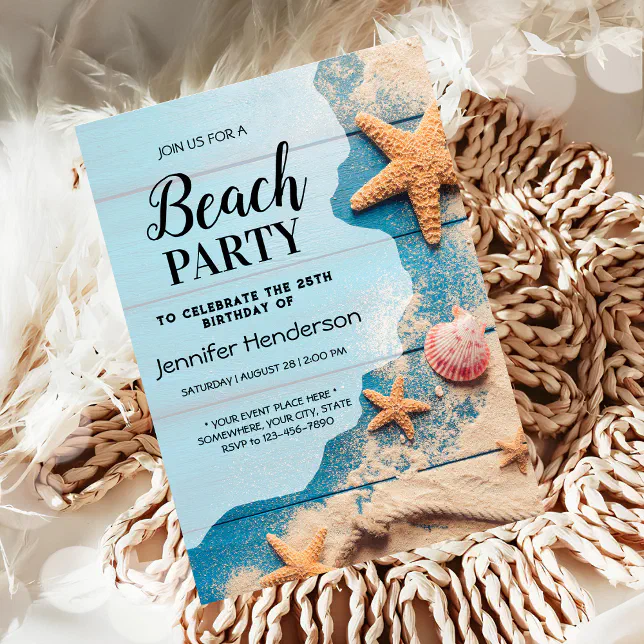 Sea shells and starfish birthday invitation | Zazzle