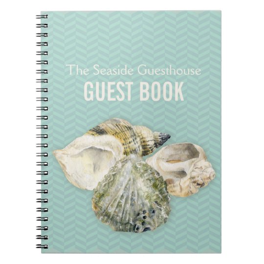 Sea shells art & chervon aqua guest book notebook | Zazzle.com