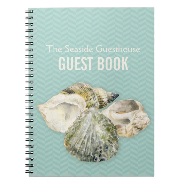 Sea shells art & chervon aqua guest book notebook | Zazzle