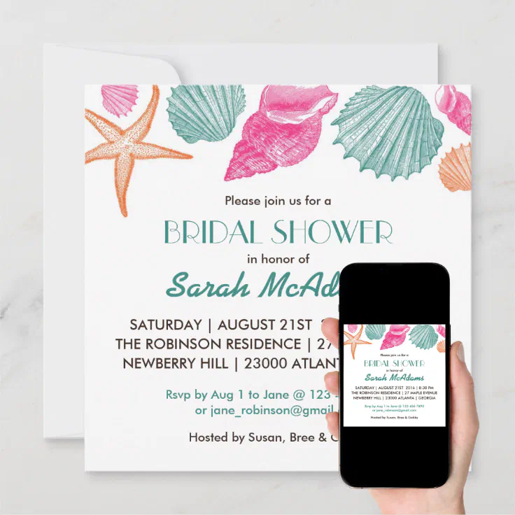 Sea Shells Beach Theme Bridal Shower Invitation | Zazzle